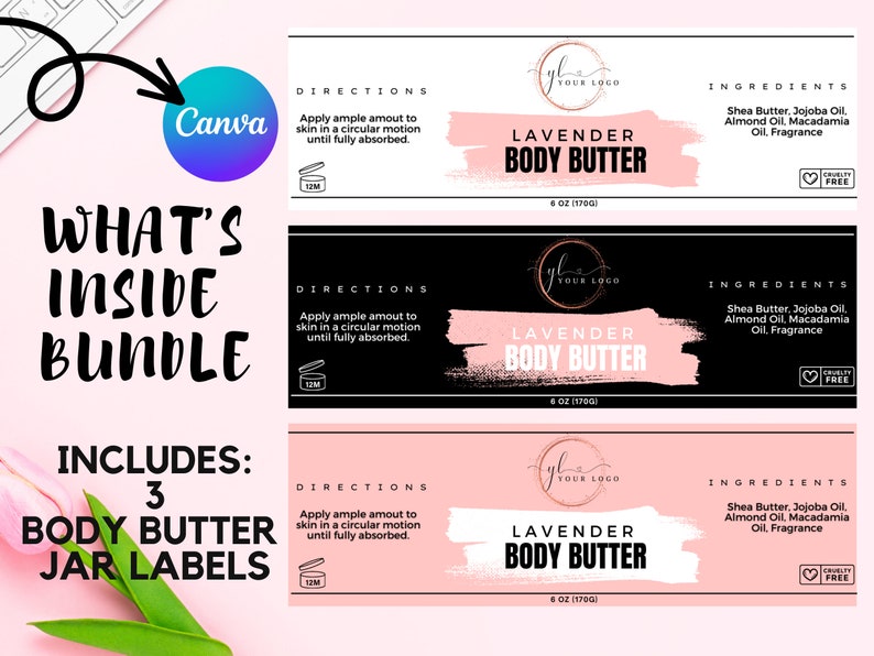 3 Body Butter Label Templates, Custom Sticker Labels, Canva Product ...