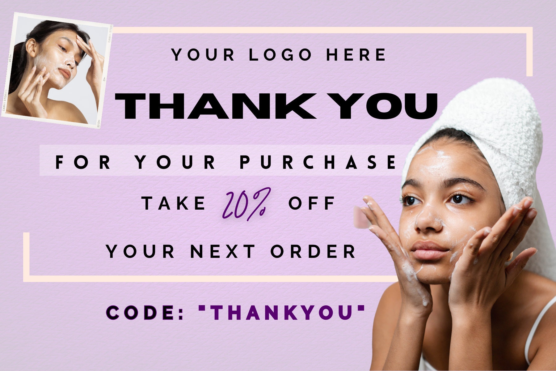 Editable Thank You Card Template, Skincare Thank You Card for Small ...