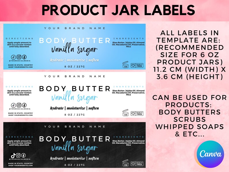 Whipped Body Butter Label Template Bundle, Editable Body Butter Square ...