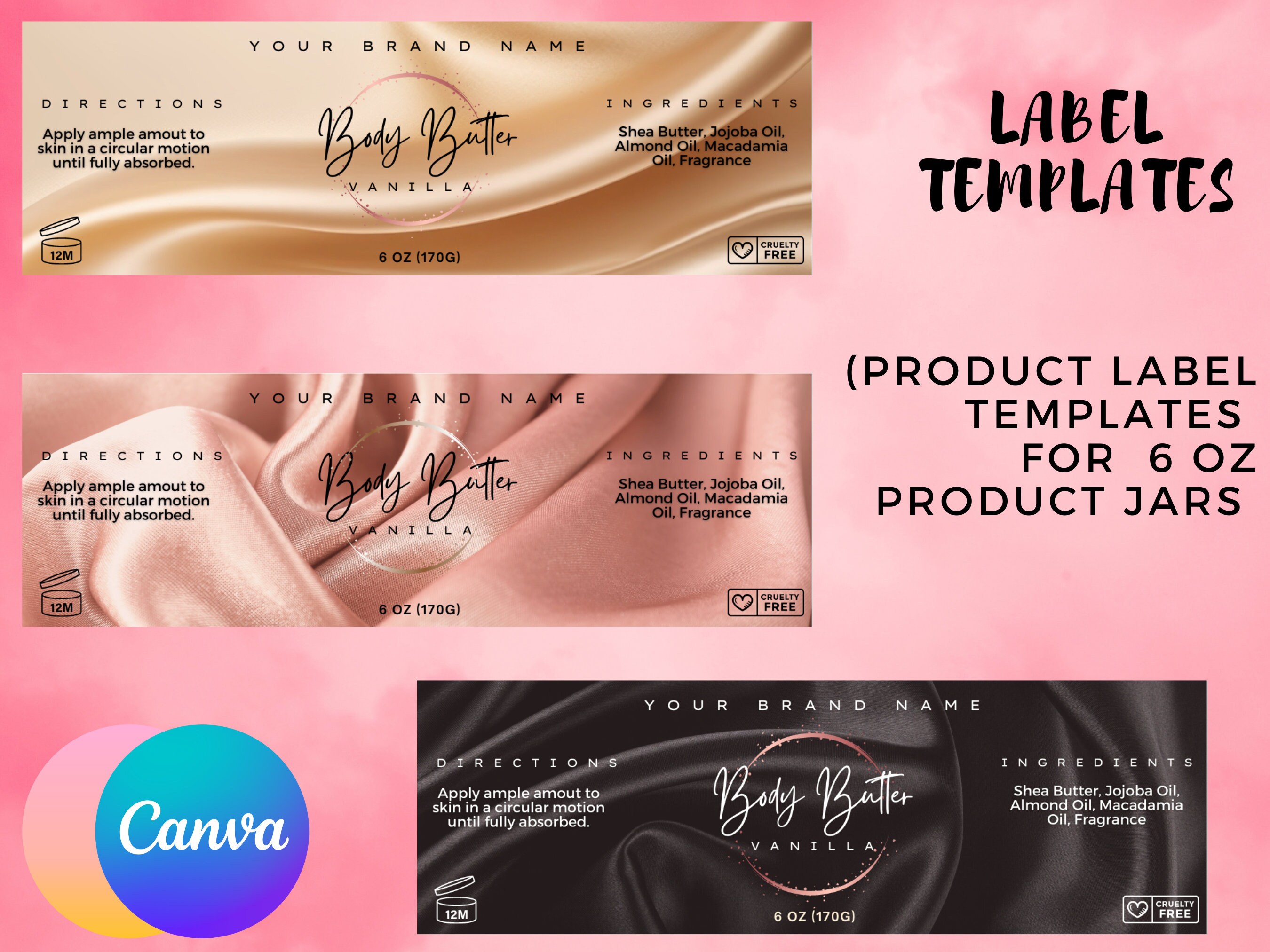 Body Butter Label Template, Printable Product Labels for Skincare ...