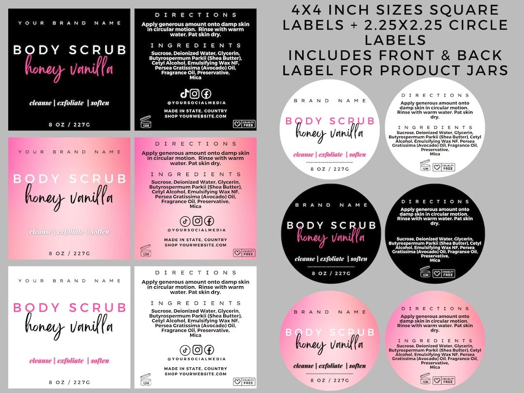 Body Scrub Editable Label Template, Printable Sugar Scrub Product Label ...
