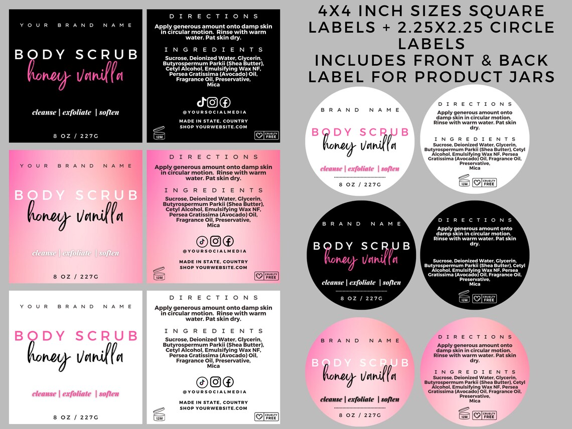 Body Scrub Editable Label Template, Printable Sugar Scrub Product Label ...