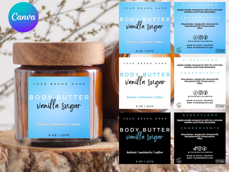 Whipped Body Butter Label Template, Editable Body Butter Square Labels ...
