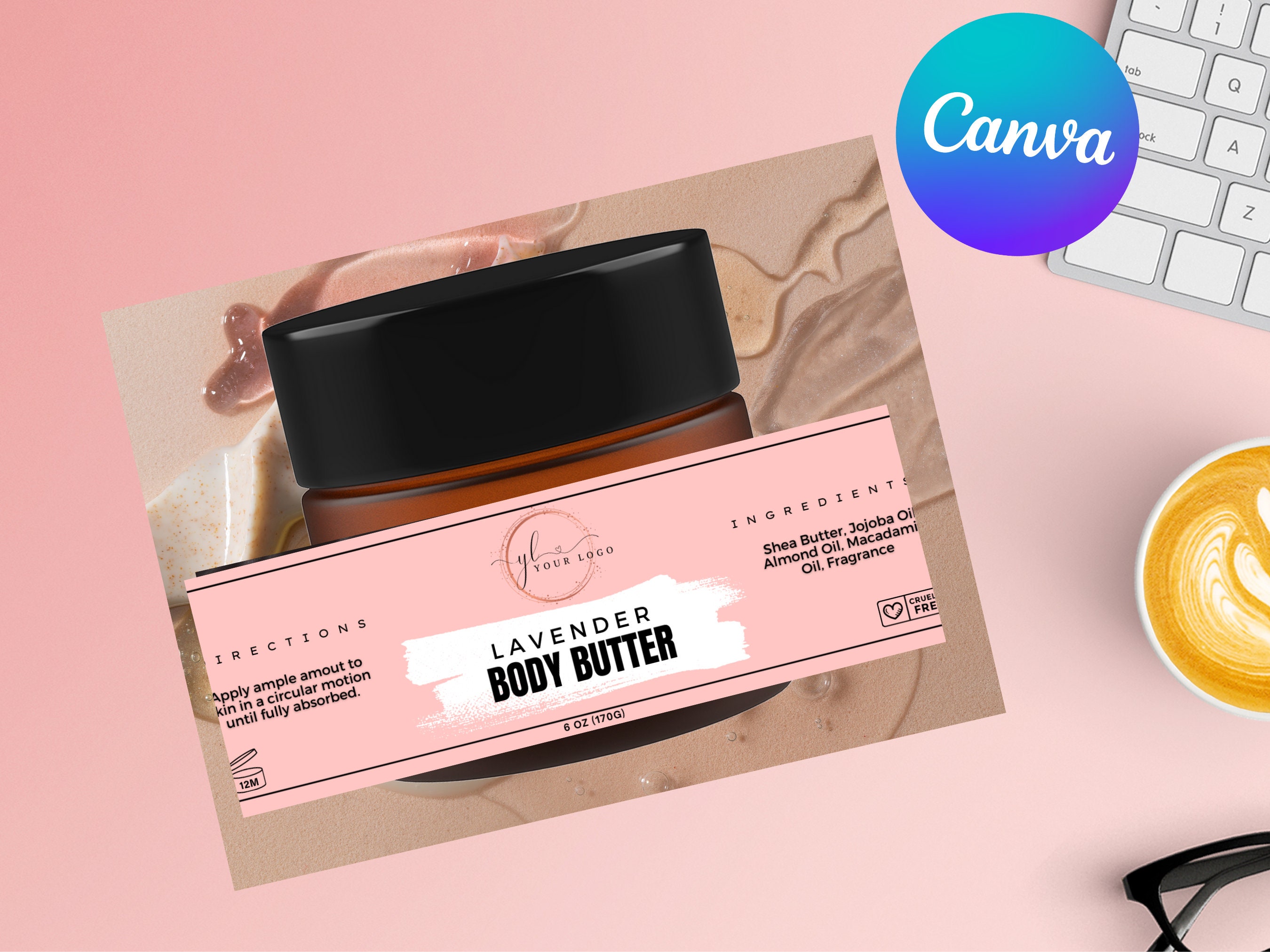 Editable Body Butter Label Template, Custom Sticker Labels, Canva ...