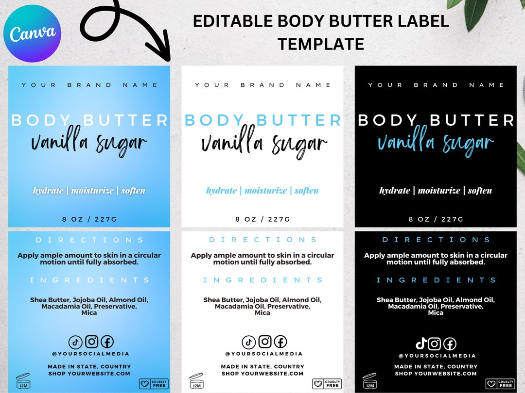 Whipped Body Butter Label Template, Editable Body Butter Square Labels ...