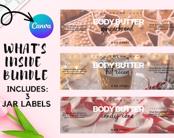 Printable Body Butter Labels Template, Editable in CANVA Holiday ...