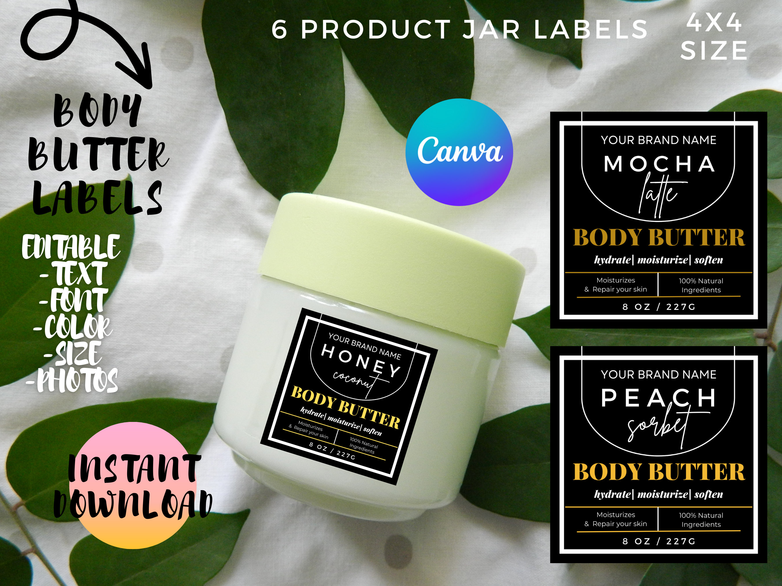 Body Butter Square Label Template, Printable Product Label for Skincare ...