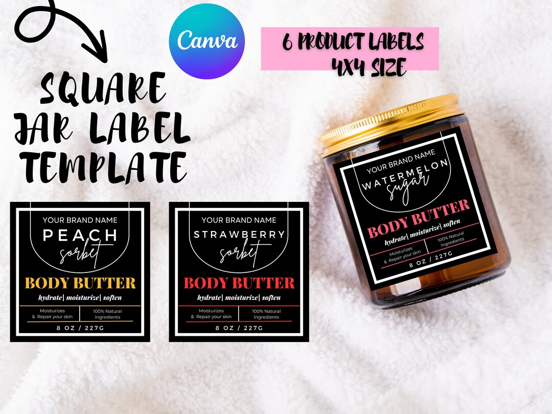 Body Butter Square Label Template Bundle, Skincare (canva Editable) - Etsy