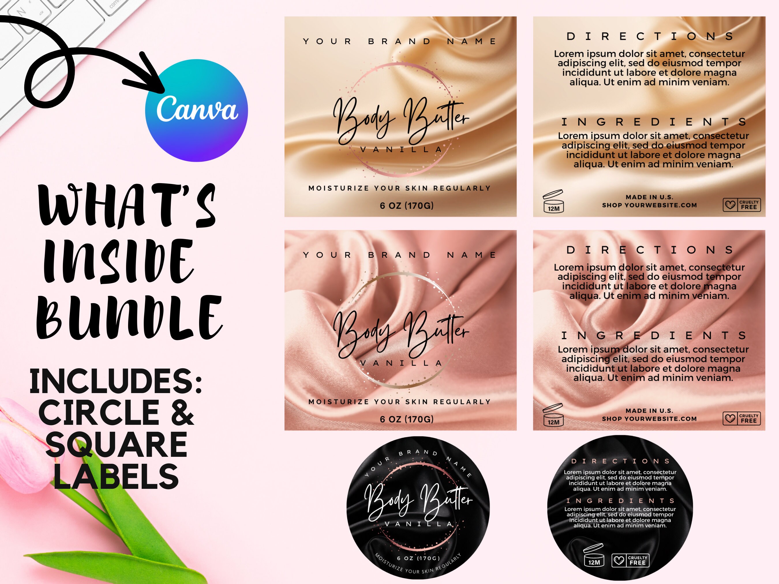 Body Butter Label Template, Printable Product Labels for Skincare ...