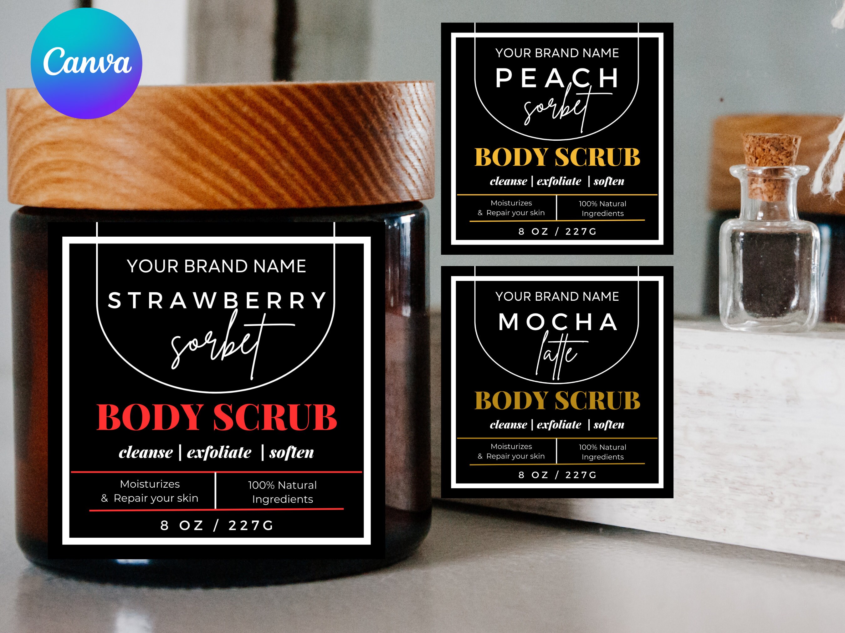 Body Scrub Label Editable Template Printable Sugar Scrub Labels Editable In Canva Bath Salt