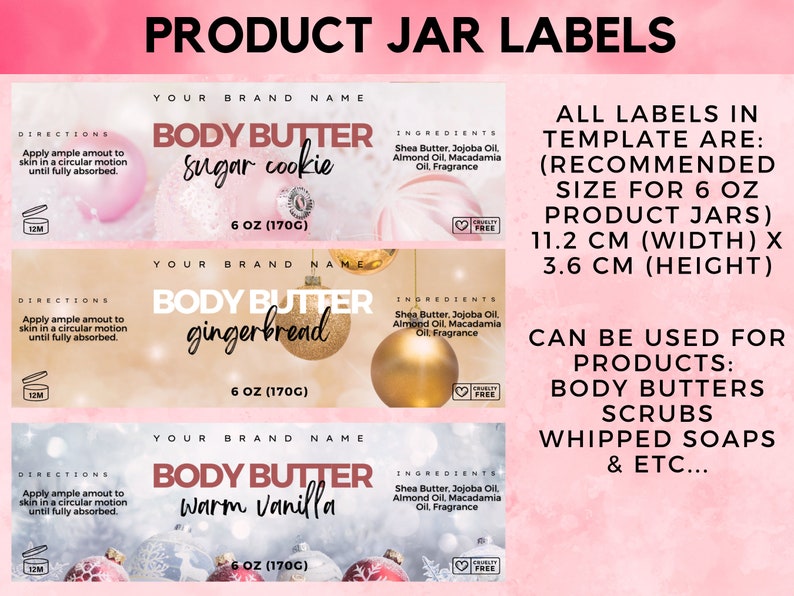 Printable Body Butter Labels Template, Holiday Product Jar Wrap ...