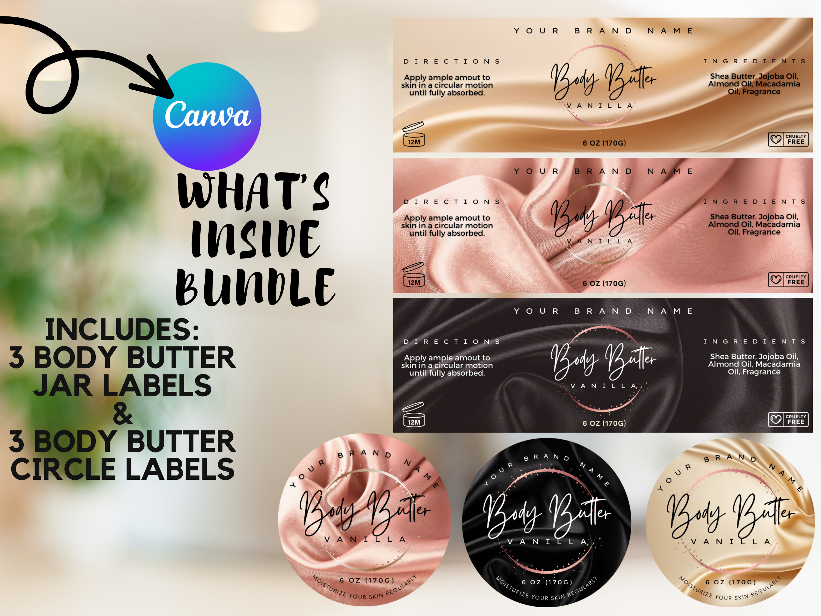 Body Butter Label Template, Printable Product Jar Wrap Label for ...