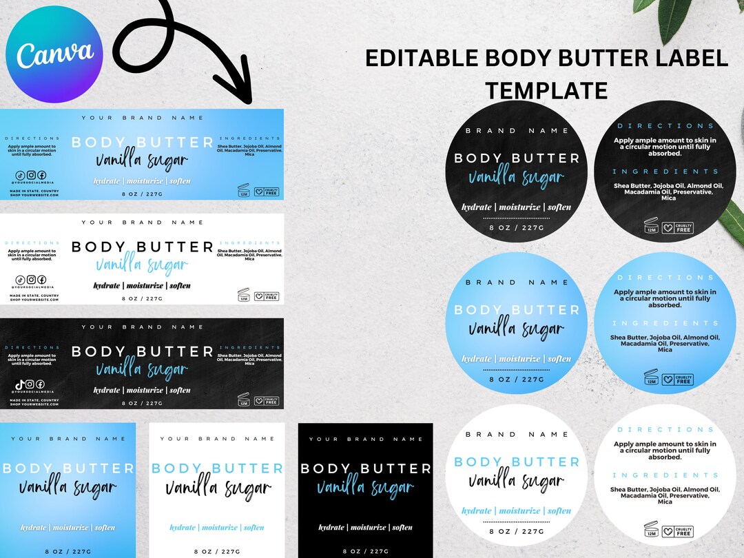 Body Butter Skincare Label Template, Editable Body Butter Product ...