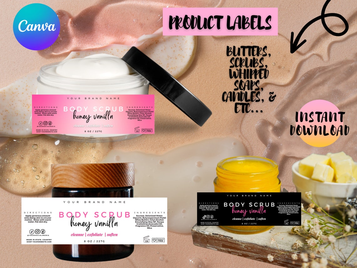 Body Scrub Editable Label Template, Printable Sugar Scrub Product Label ...