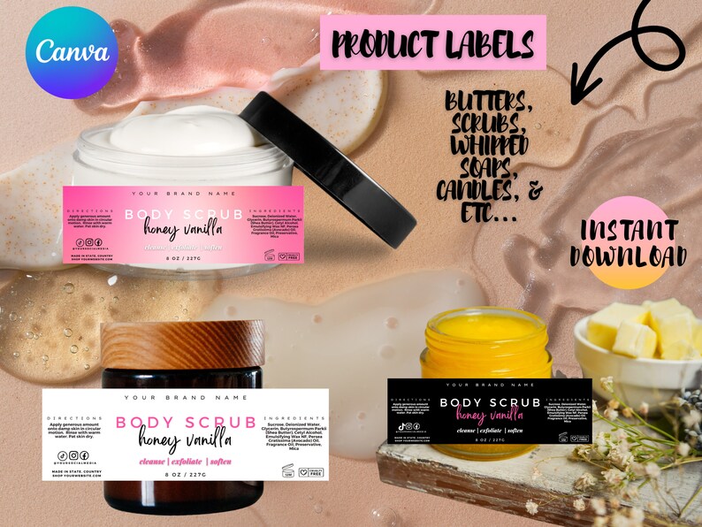 Body Scrub Editable Label Template, Printable Sugar Scrub Product Label ...