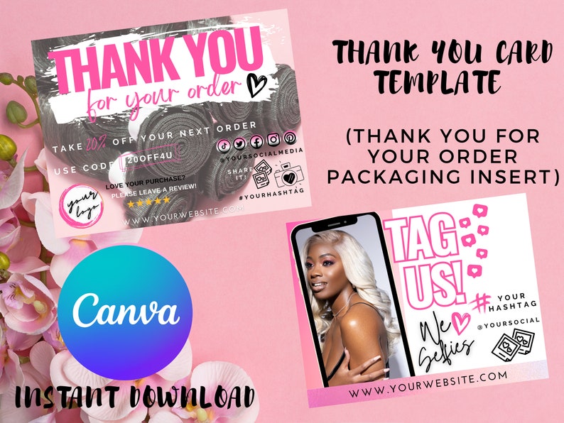 Editable Thank You Card Template, Canva Template Order Packaging ...