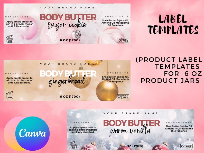 Printable Body Butter Labels Template, Editable in CANVA Holiday ...