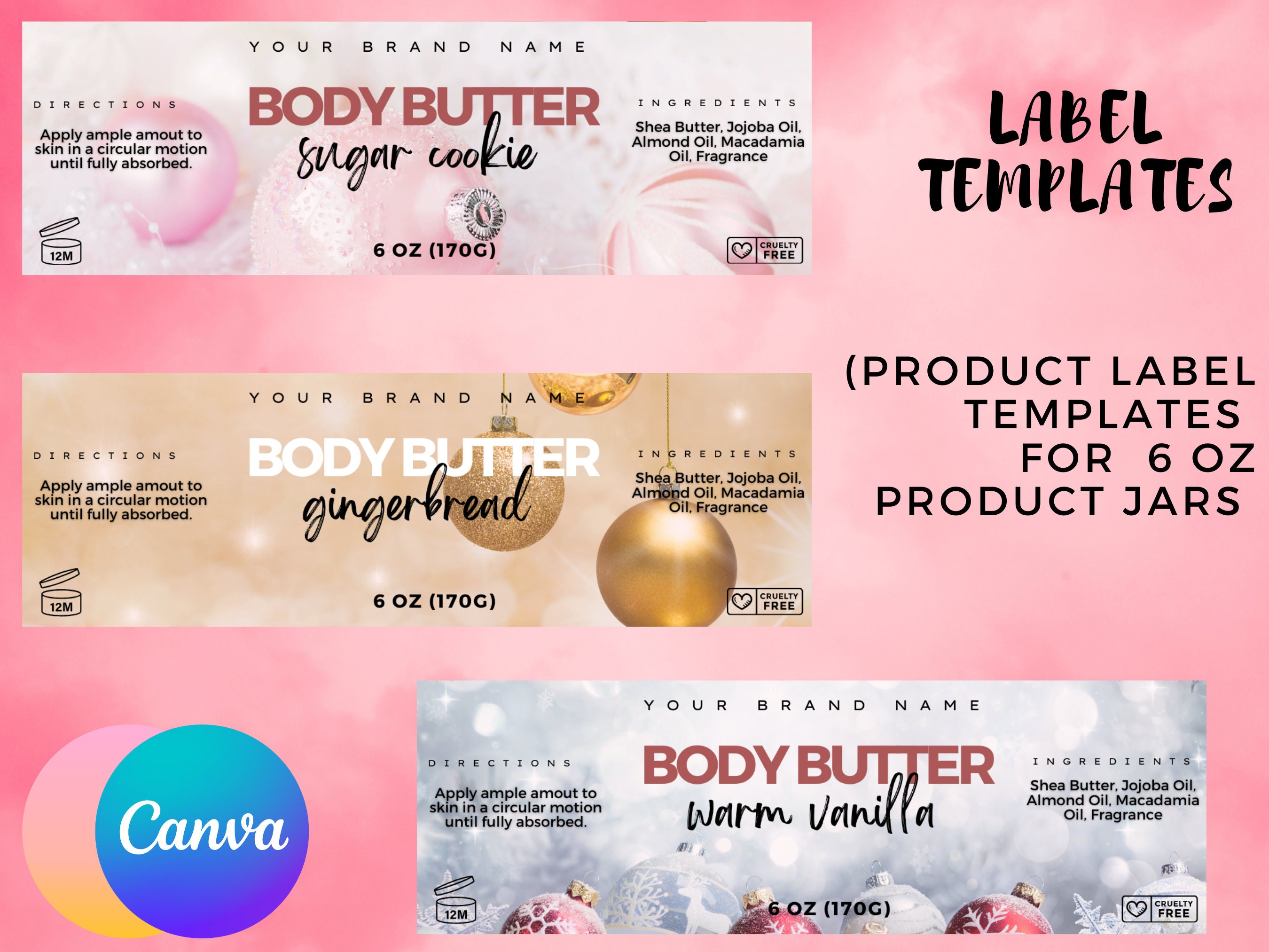 Printable Body Butter Labels Template, Holiday Product Jar Wrap ...