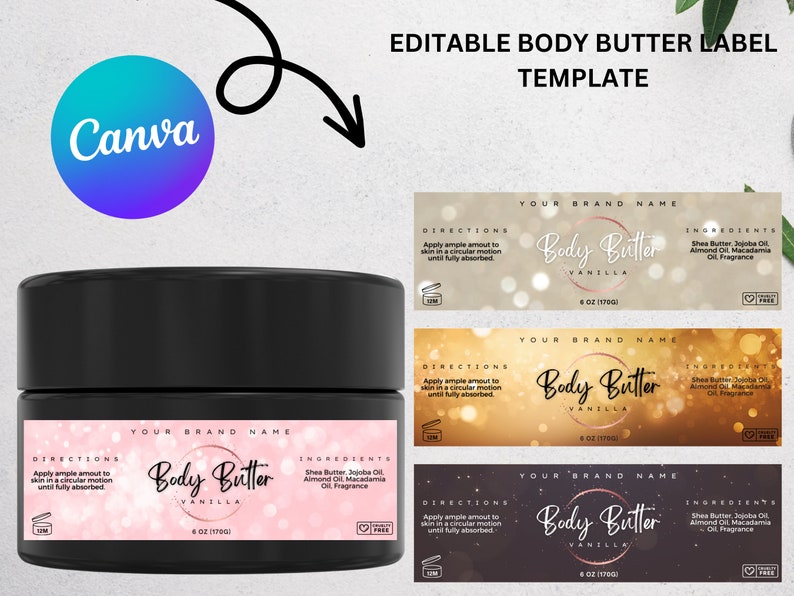 Body Butter Label Template, DIY Editable Product Label for Skincare ...