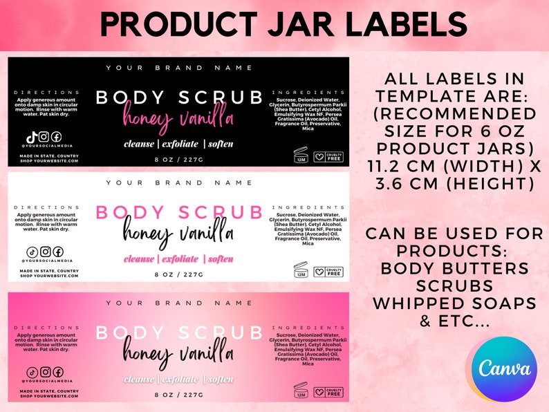 Body Scrub Editable Label Template, Printable Sugar Scrub Product Label ...