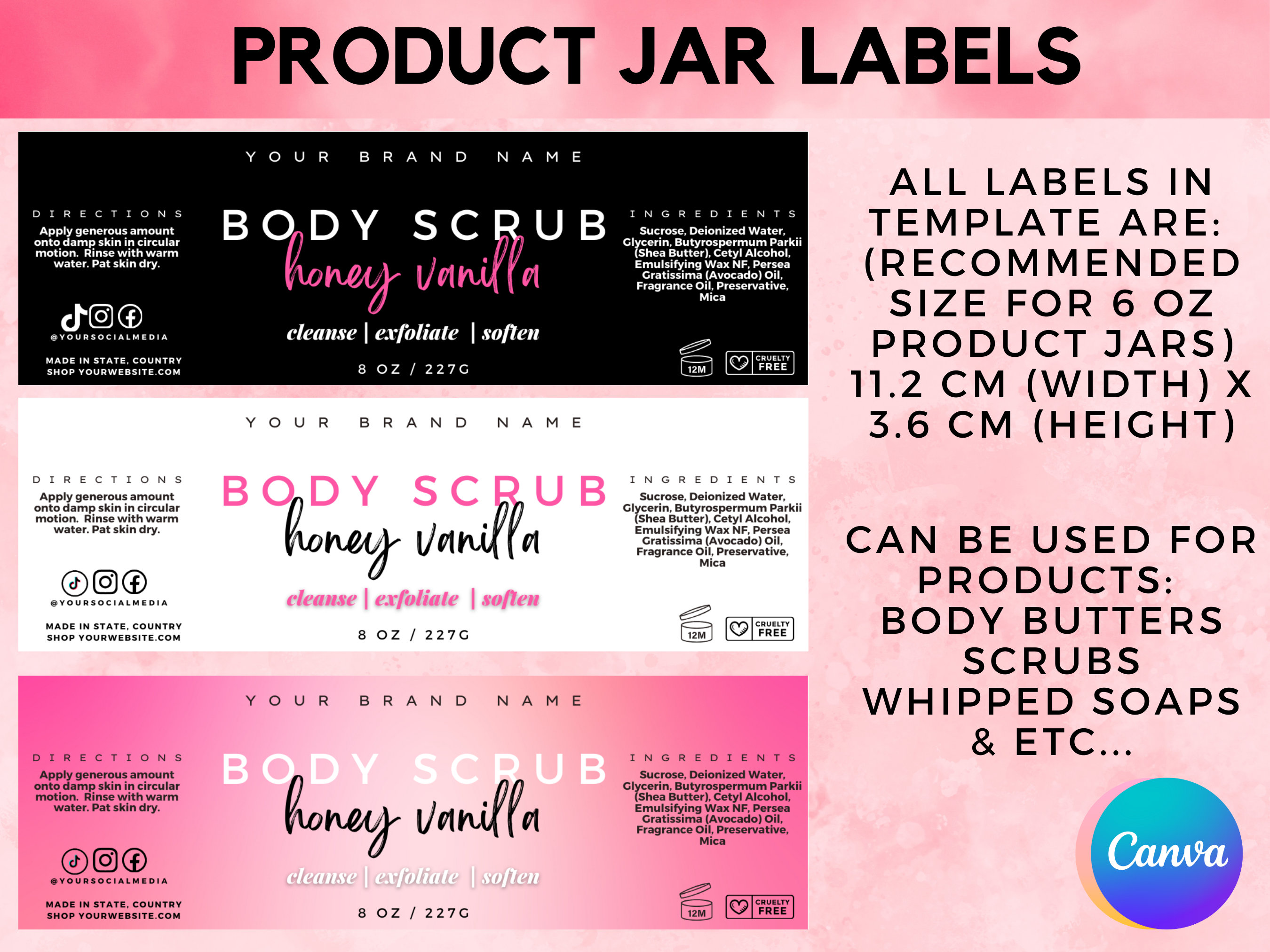 Body Scrub Editable Label Template, Printable Sugar Scrub Product Label ...