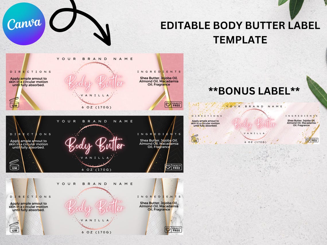 Body Butter Jar Label Template, Editable Wrap Around Label for Jar ...