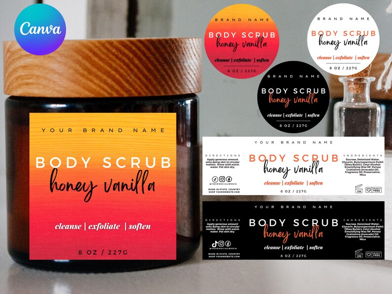 Editable Body Scrub Label Template, Printable Product Jar Label (canva ...