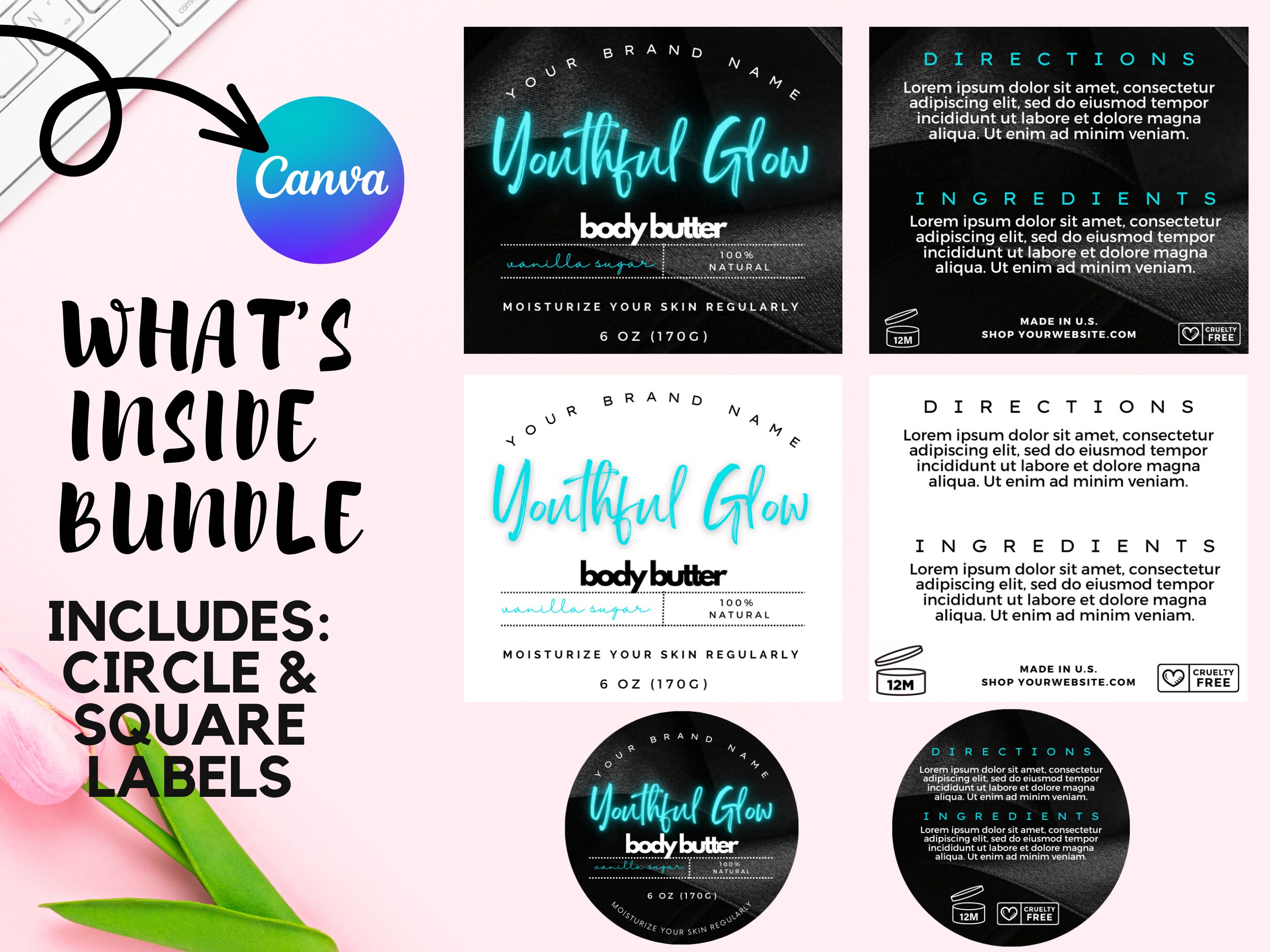 Editable Cosmetic Labels, DIY Body Product Labels, Custom & Printable ...