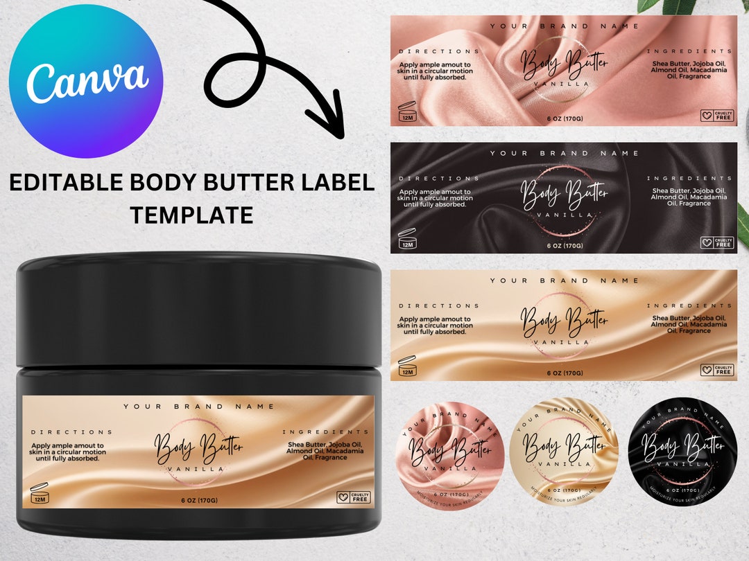 Editable Body Butter Label Template, Printable Product Jar Wrap Label ...