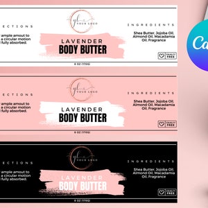 3 Body Butter Label Templates, Custom Sticker Labels, Canva Product ...