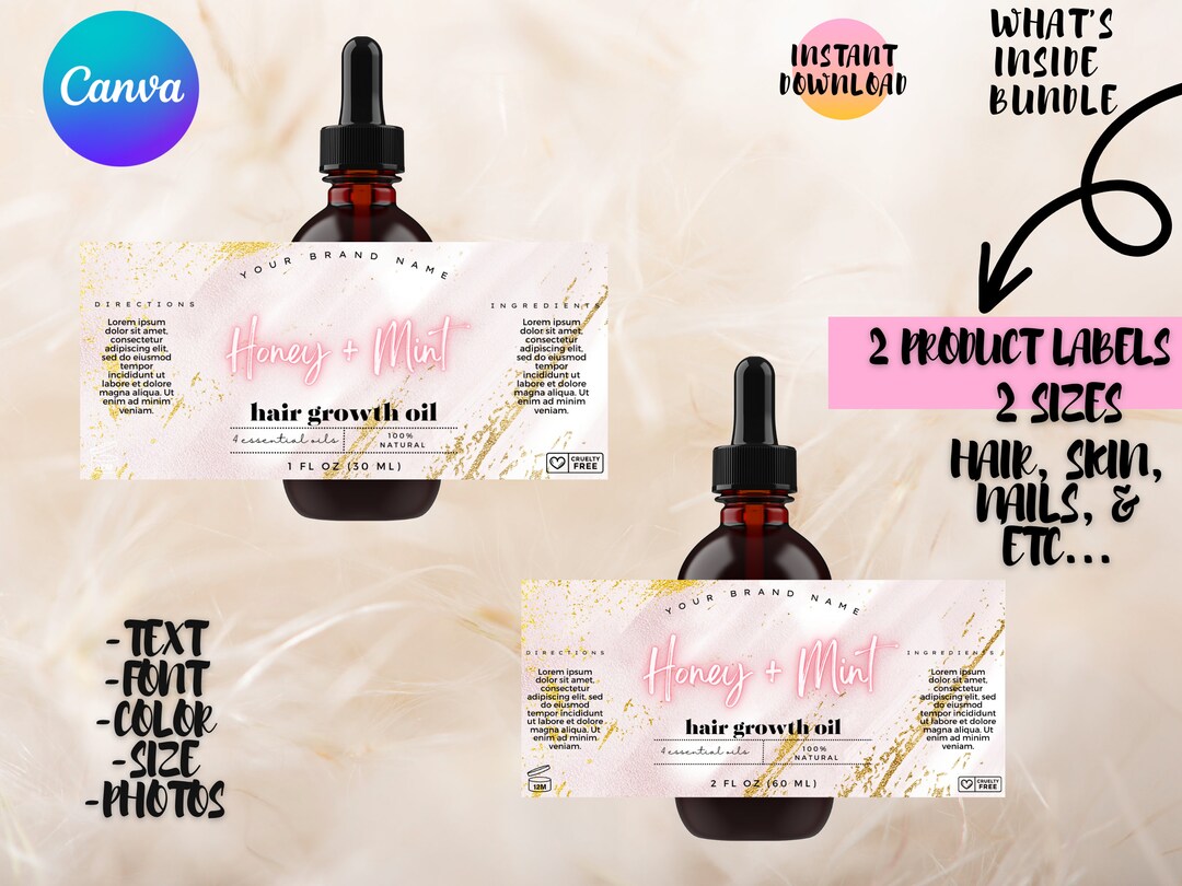 Editable Bottle Dropper Product Labels, Printable Product Jar Wrap ...