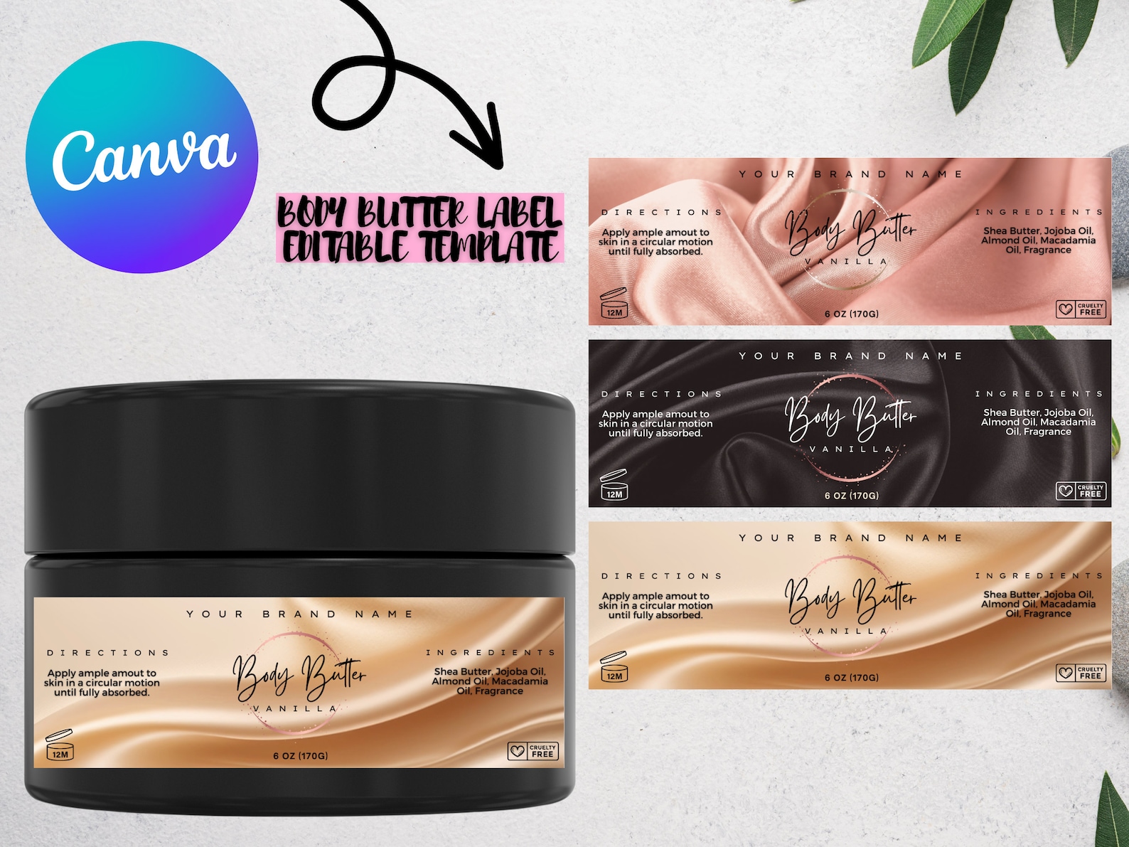 Editable Body Butter Label Template, DIY Canva Cosmetic Labels, Product ...