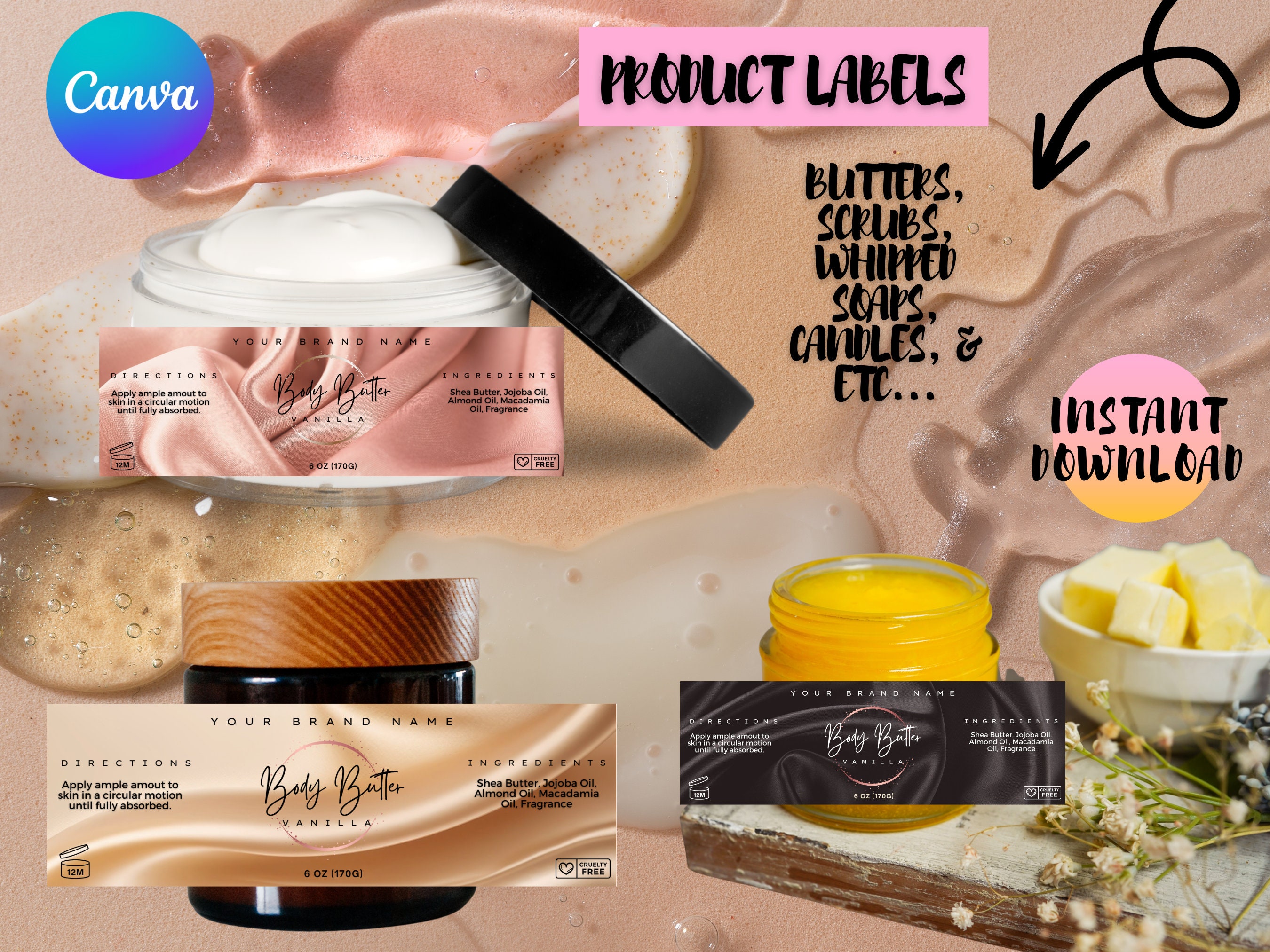 Editable Body Butter Label Template, DIY Canva Cosmetic Labels, Product ...