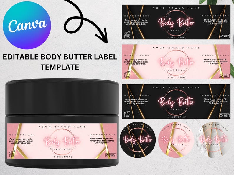 Editable Wrap Around Label for Jar & Circle Label, Body Butter Jar ...