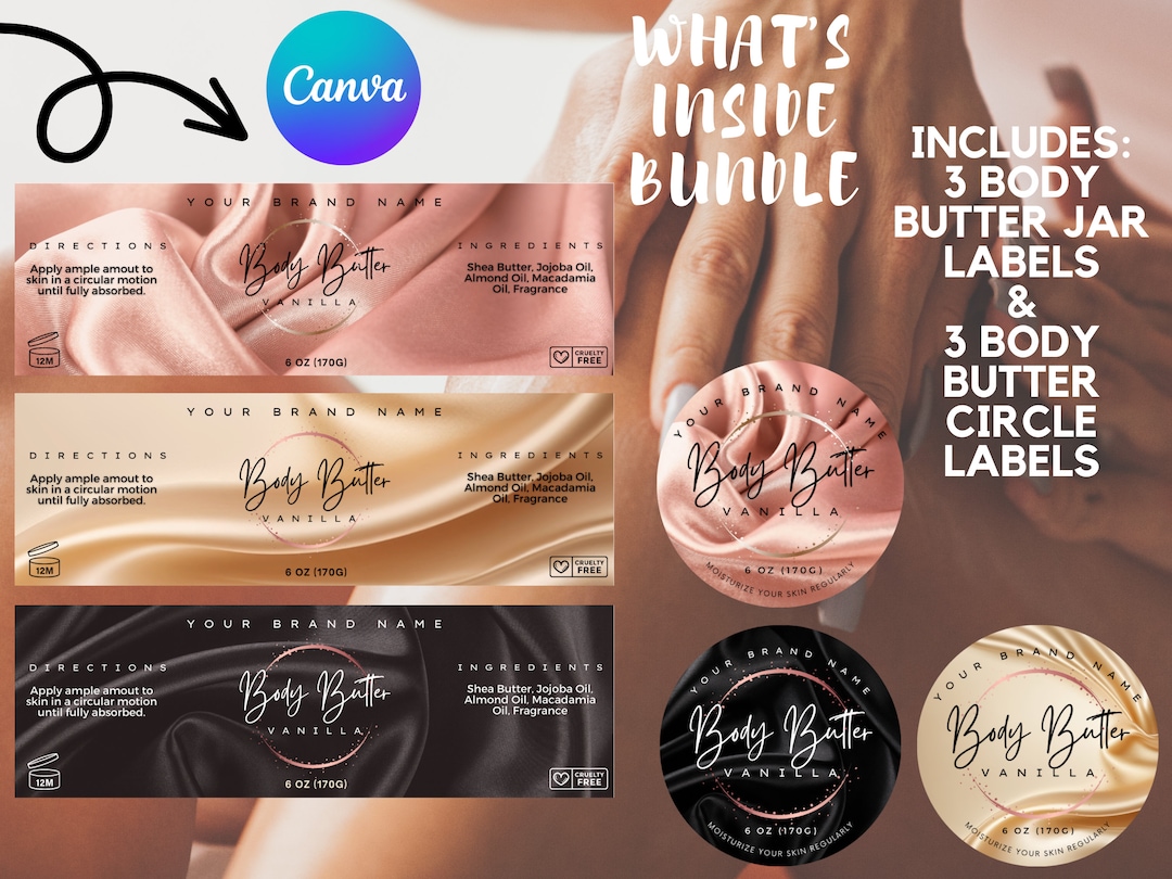 DIY Body Butter Label Template, Printable Product Jar Wrap Label for ...
