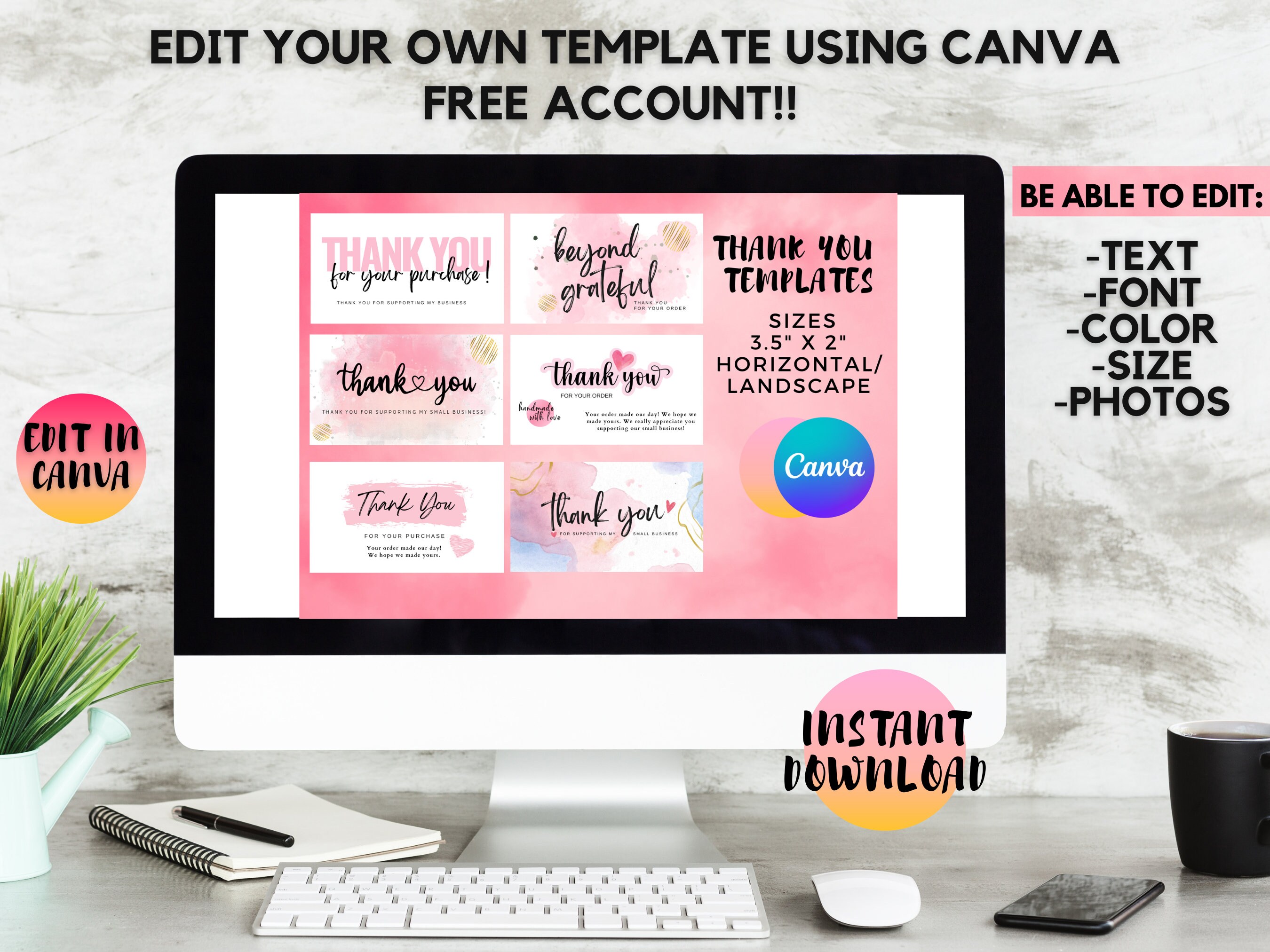 Editable Thank You Card Template, Small Business Thank You Card Bundle ...
