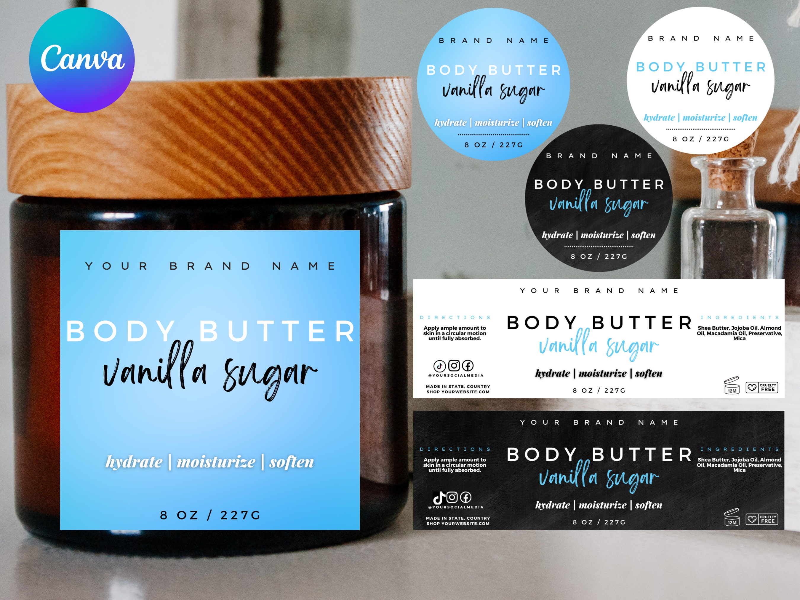 Whipped Body Butter Label Template Bundle, Editable Body Butter Square ...