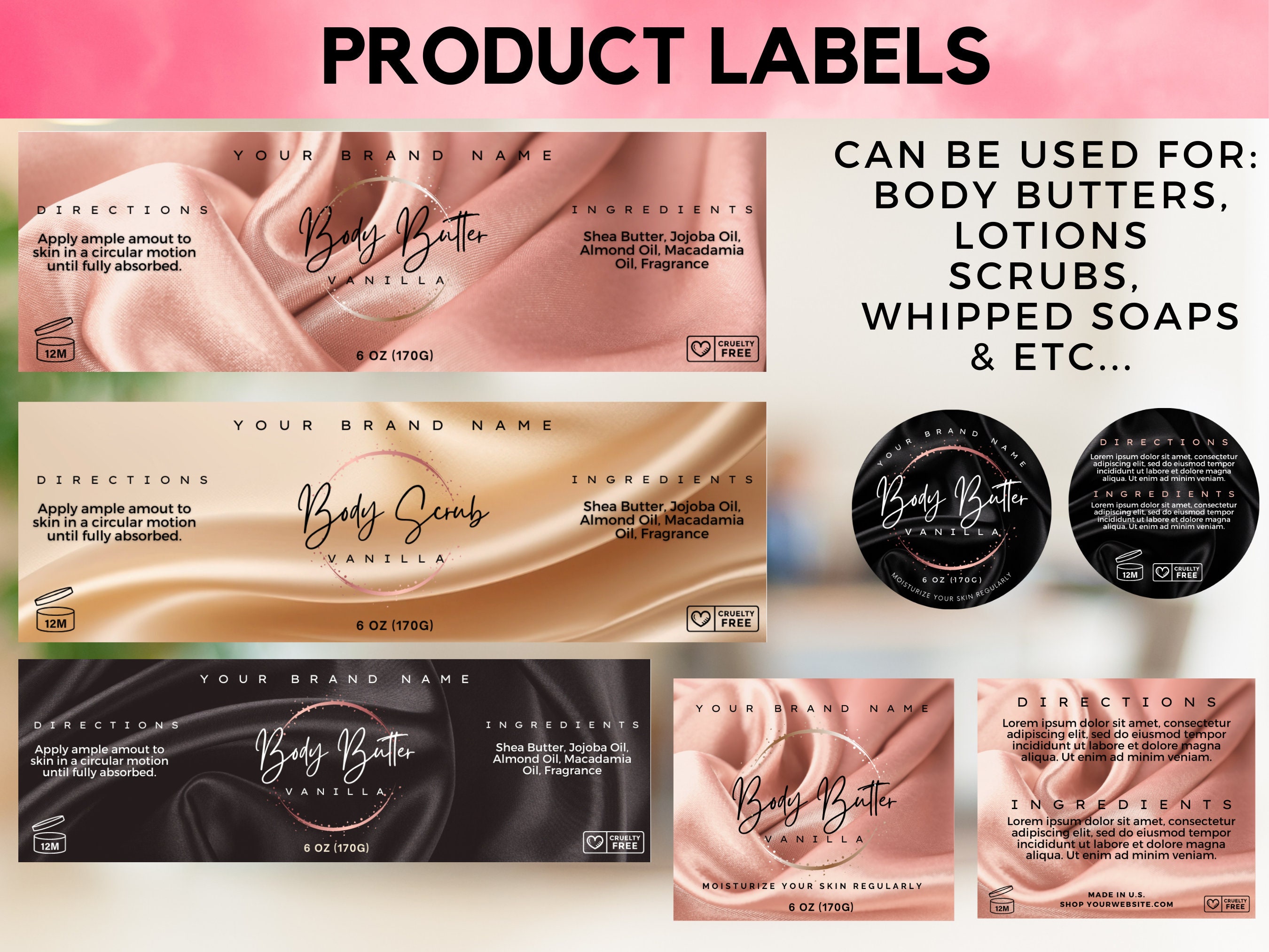 Body Butter Label Template, Printable Product Labels for Skincare ...