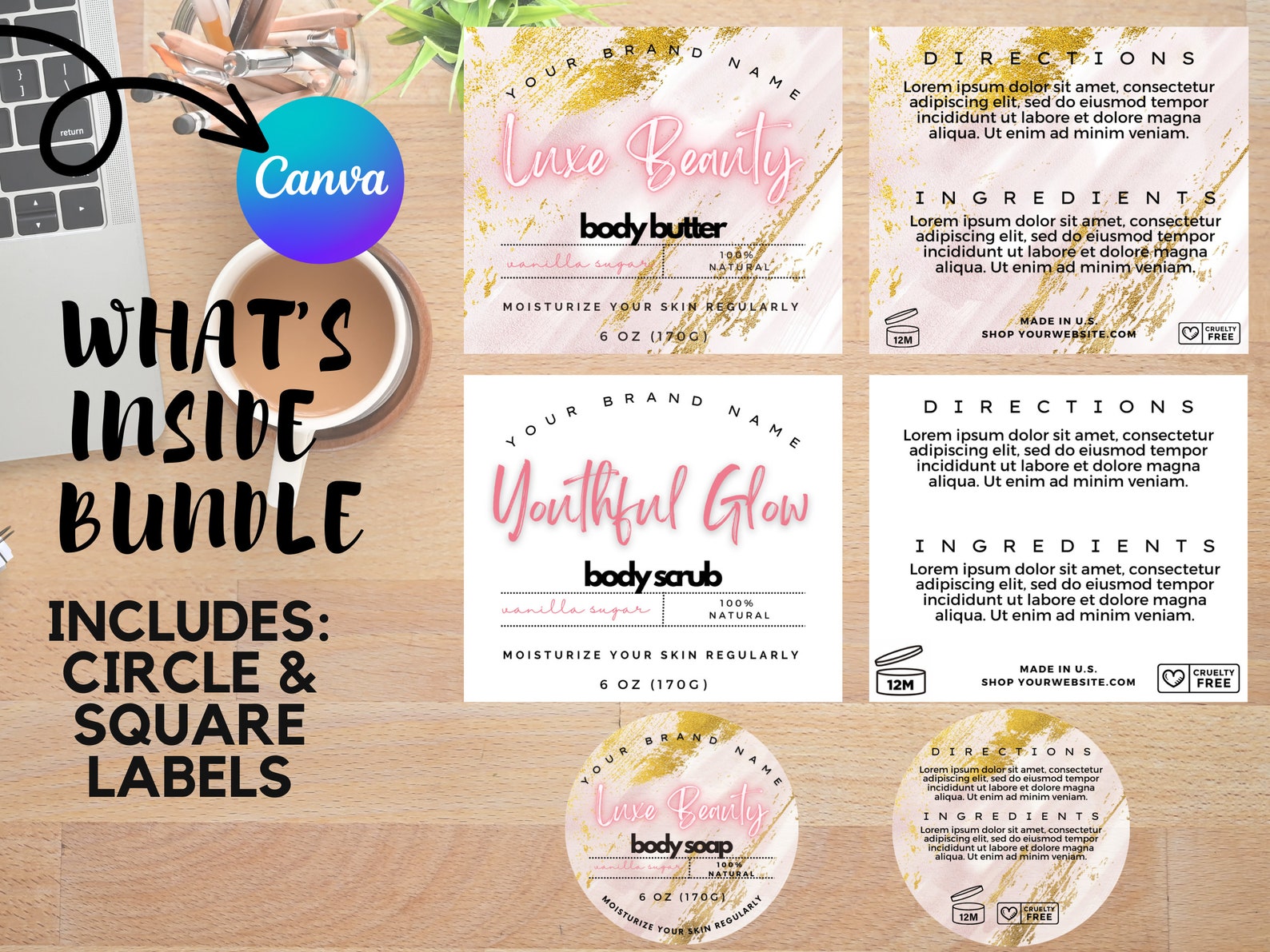 Editable Cosmetic Labels, Printable Skincare Product Jar Wraps (digital ...