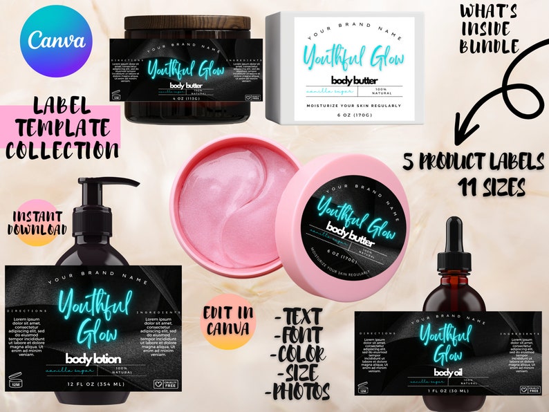 Editable Cosmetic Labels, DIY Body Product Labels, Custom & Printable ...