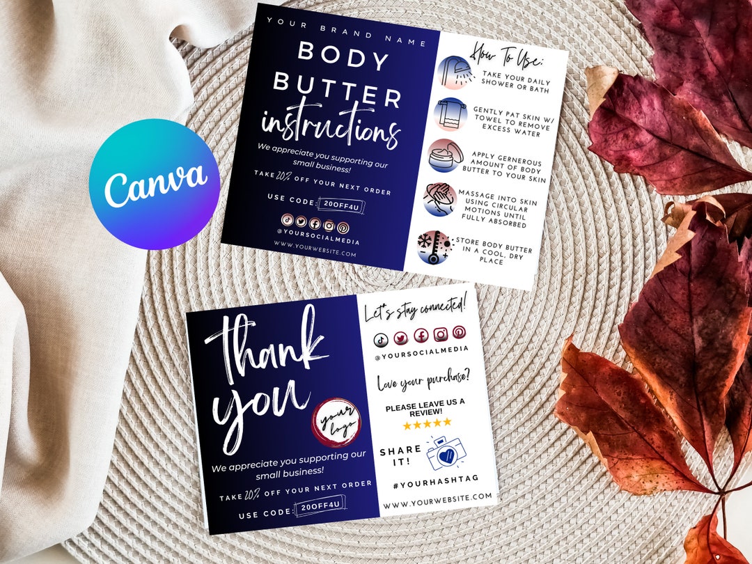 Editable Body Butter Care Card Template, How to Use Body Butter Care ...