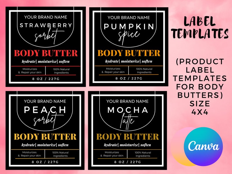 Body Butter Square Label Template, Printable Product Label for Skincare ...