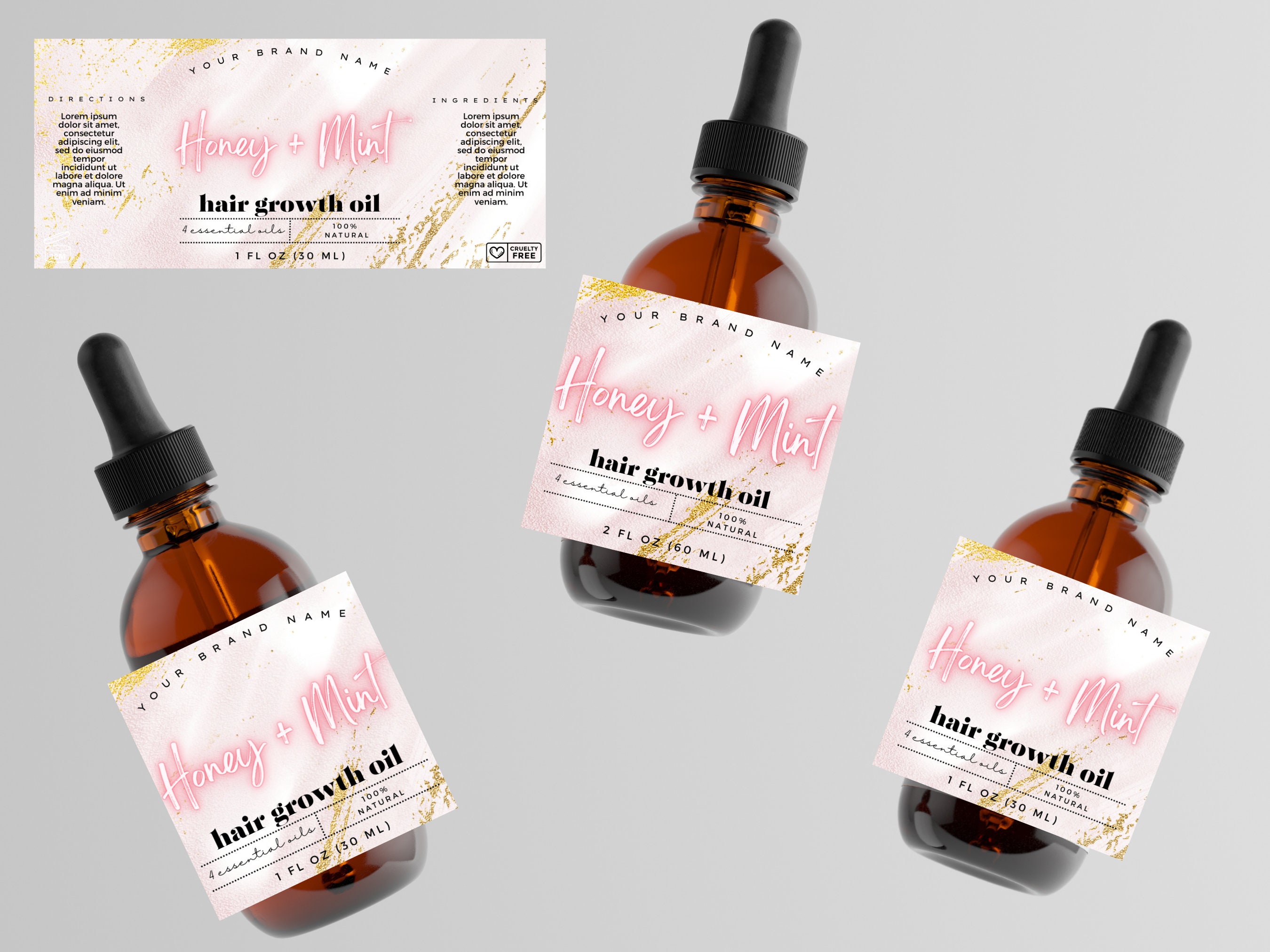 Editable Hair Oil Dropper Bottle Labels, Canva Template (digital ...