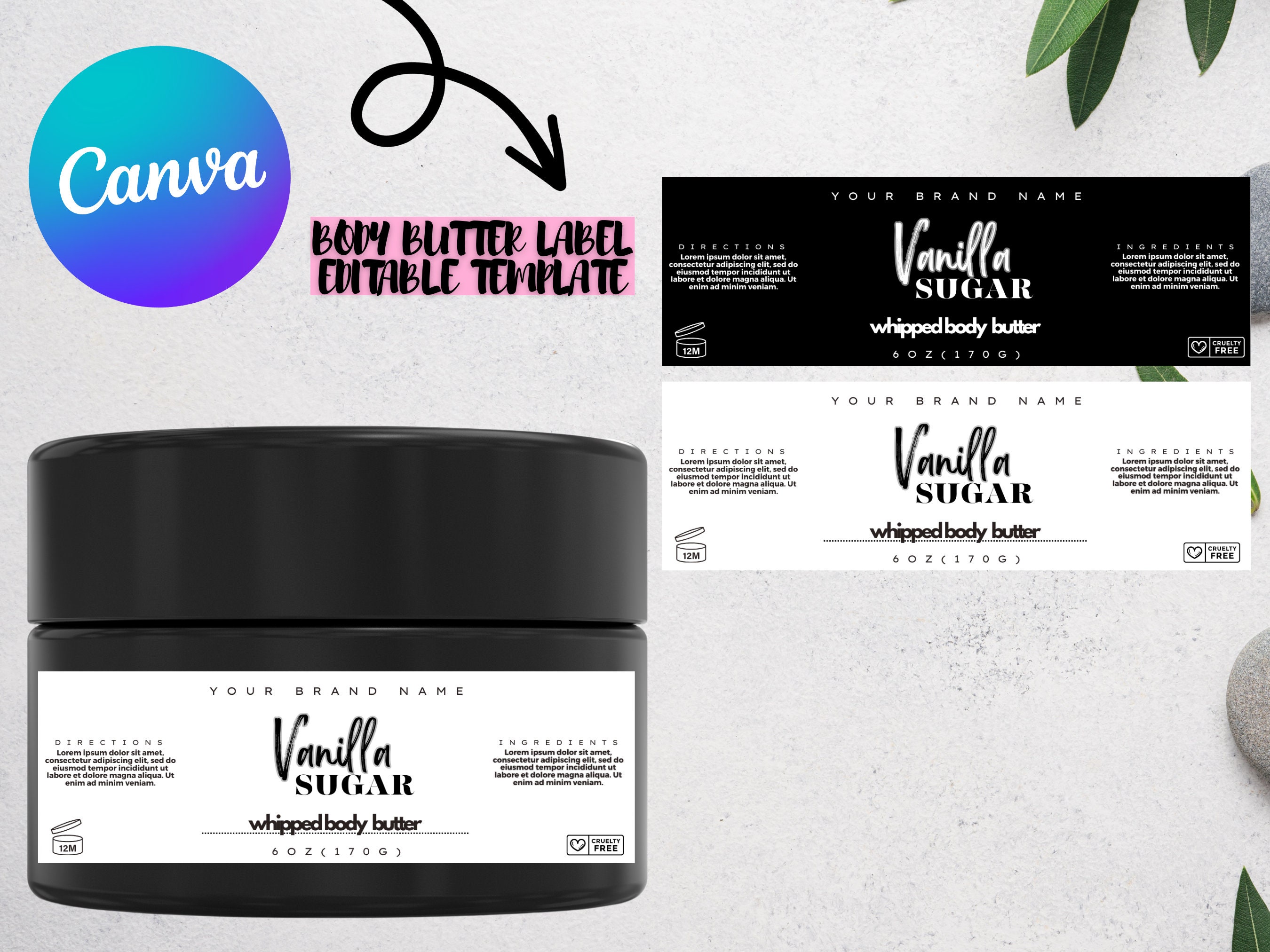 Body Butter Labels Template, Printable Product Label for Skincare ...