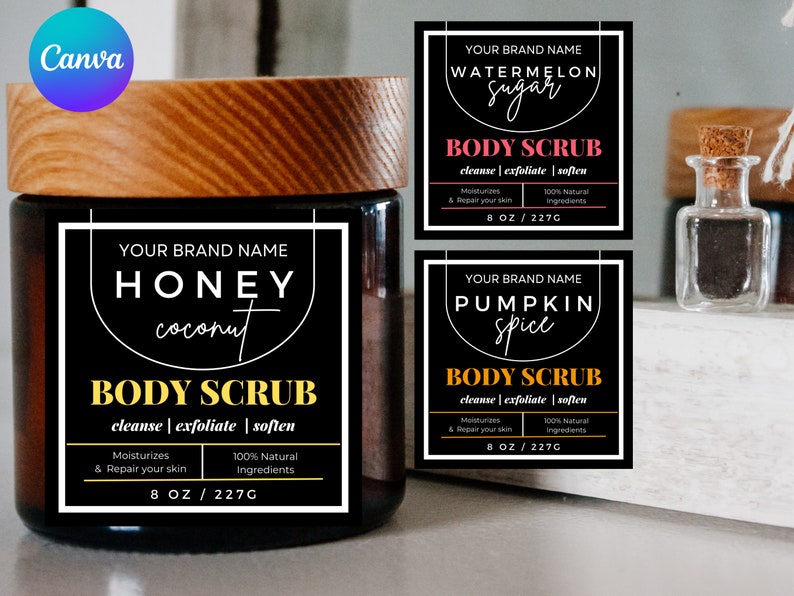 Body Scrub Label Template, Printable Sugar Scrub Labels, Editable in ...