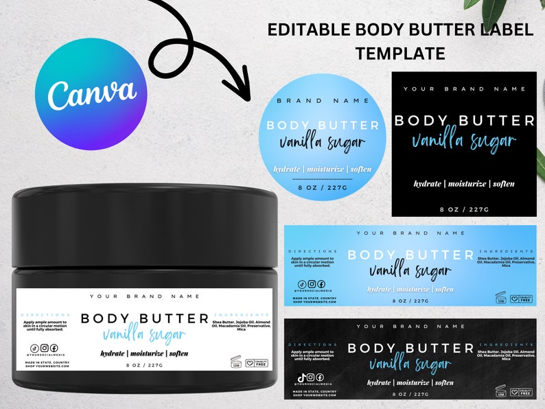 Whipped Body Butter Label Template Bundle, Editable Body Butter Square ...