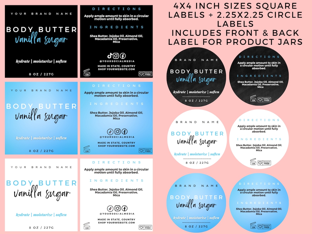 Whipped Body Butter Label Template Bundle, Editable Body Butter Square ...