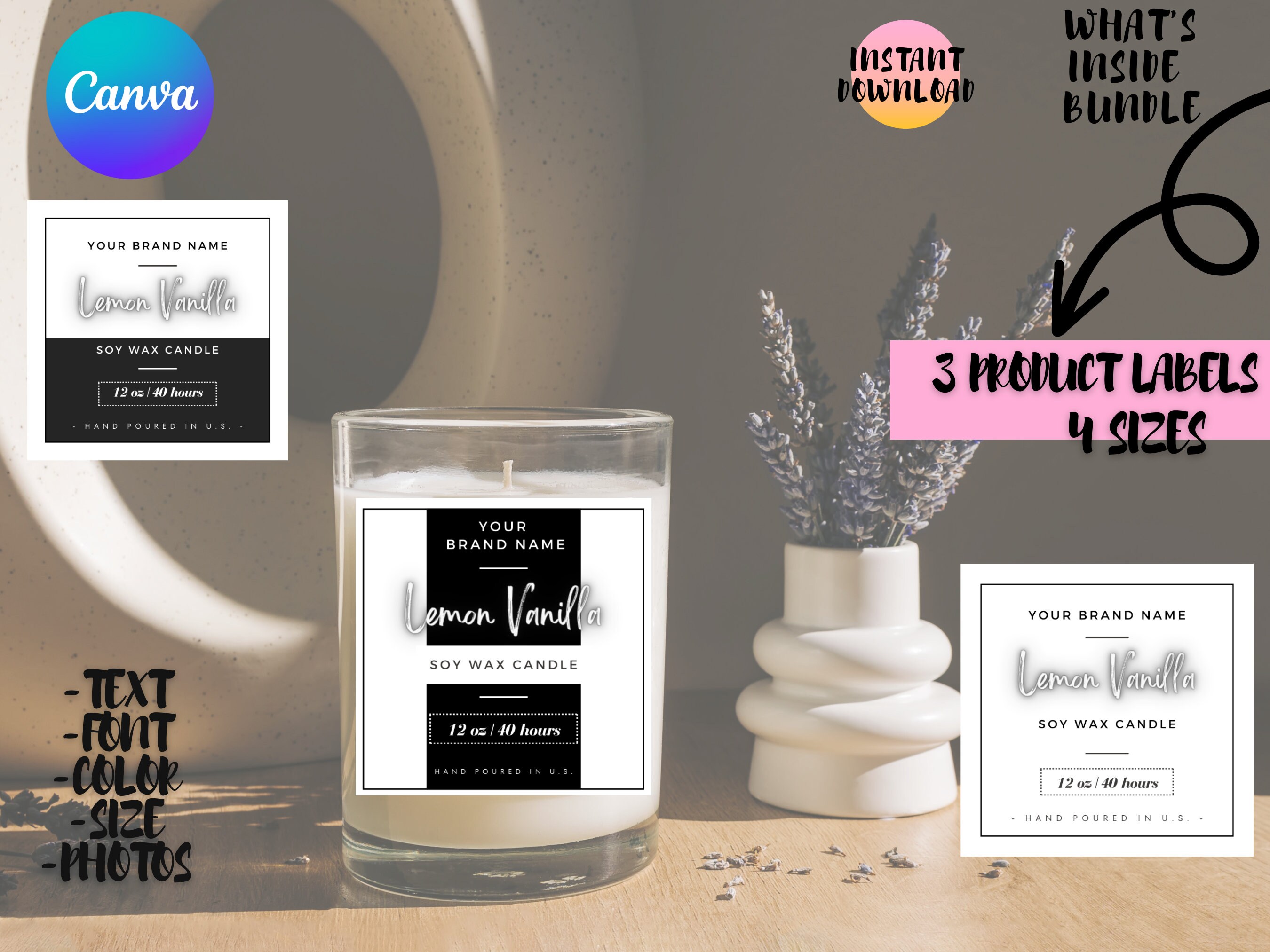 Editable in CANVA Candle Label Template Printable Candle - Etsy