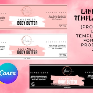 3 Body Butter Label Templates, Custom Sticker Labels, Canva Product ...