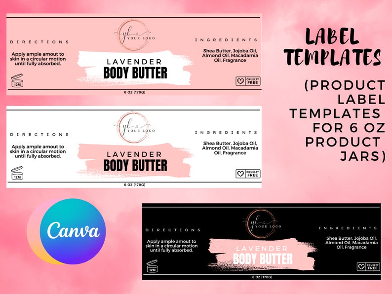 3 Body Butter Label Templates, Custom Sticker Labels, Canva Product ...